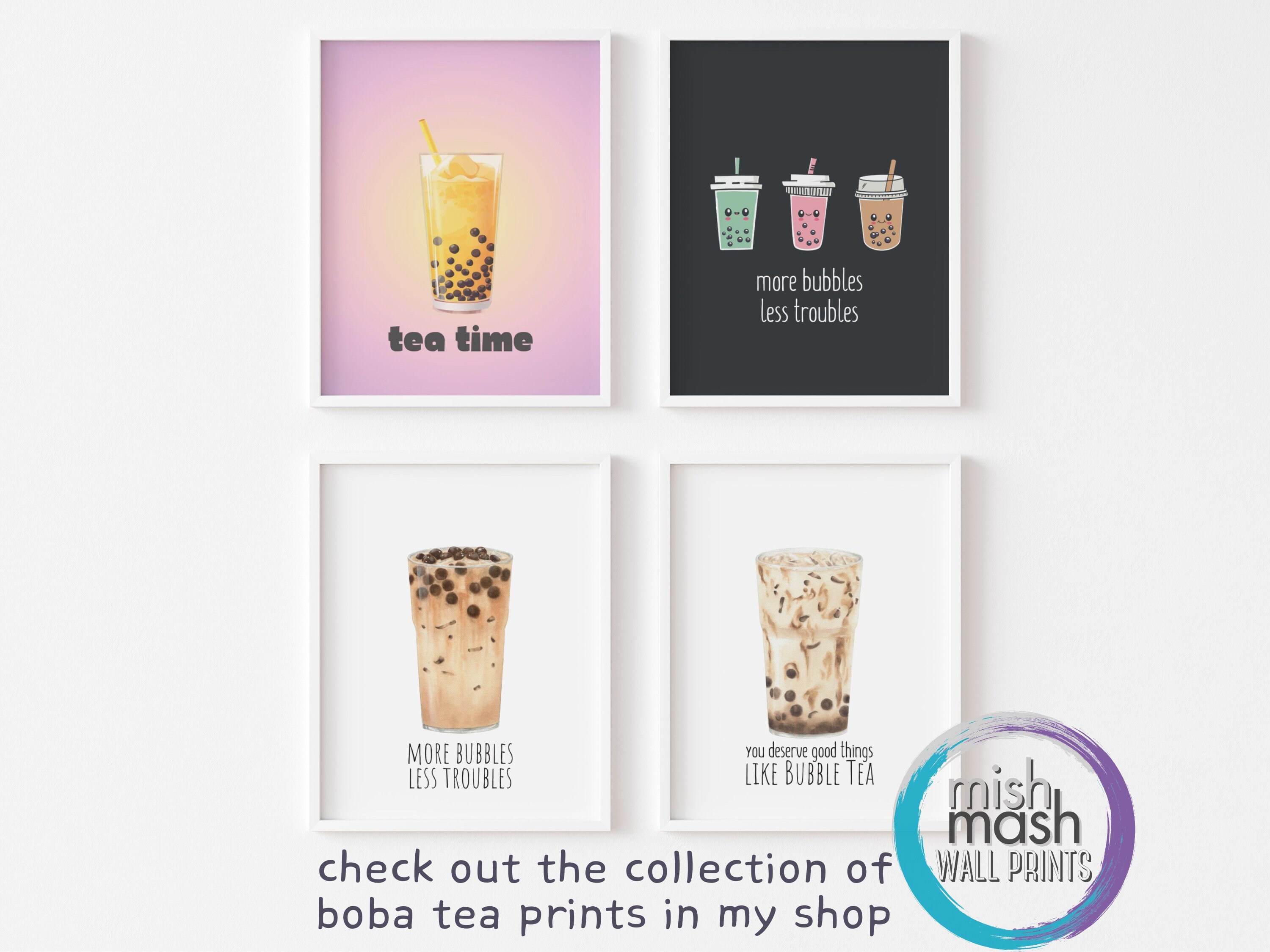 Bubble Tea Wall Art Printable, Kawaii Boba Tea Poster, More Bubbles ...