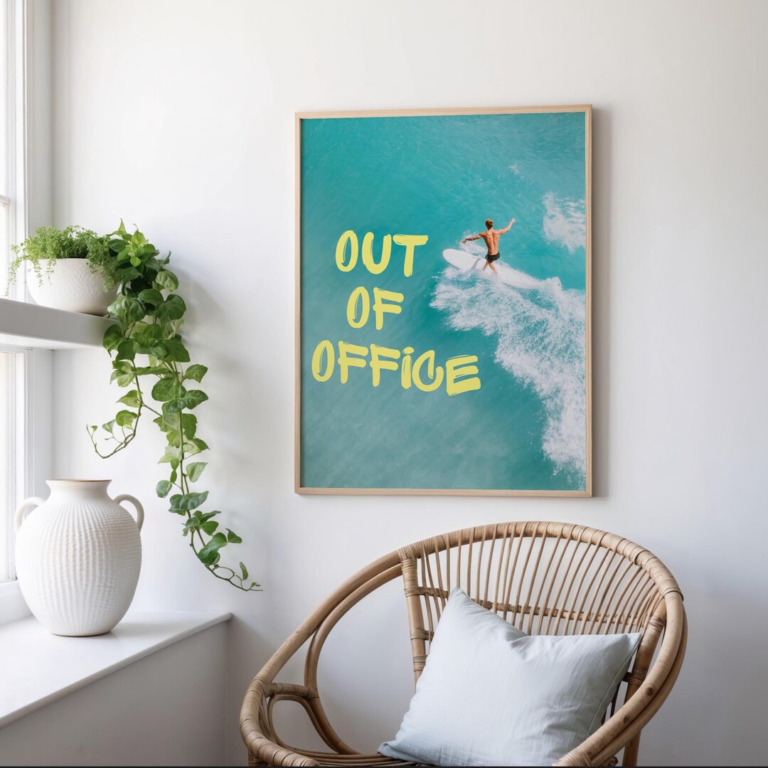 Out of Office Poster, Work From Home Print, Surfer Dorm Room Wall Art ...