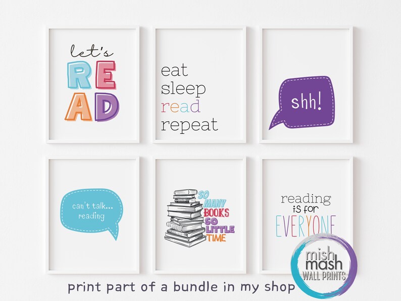 Book Nook Wall Art Eat Sleep Read Repeat Kids Reading Corner Gift ...
