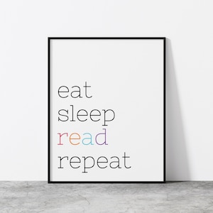 Book Nook Wall Art Eat Sleep Read Repeat Kids Reading Corner Gift ...