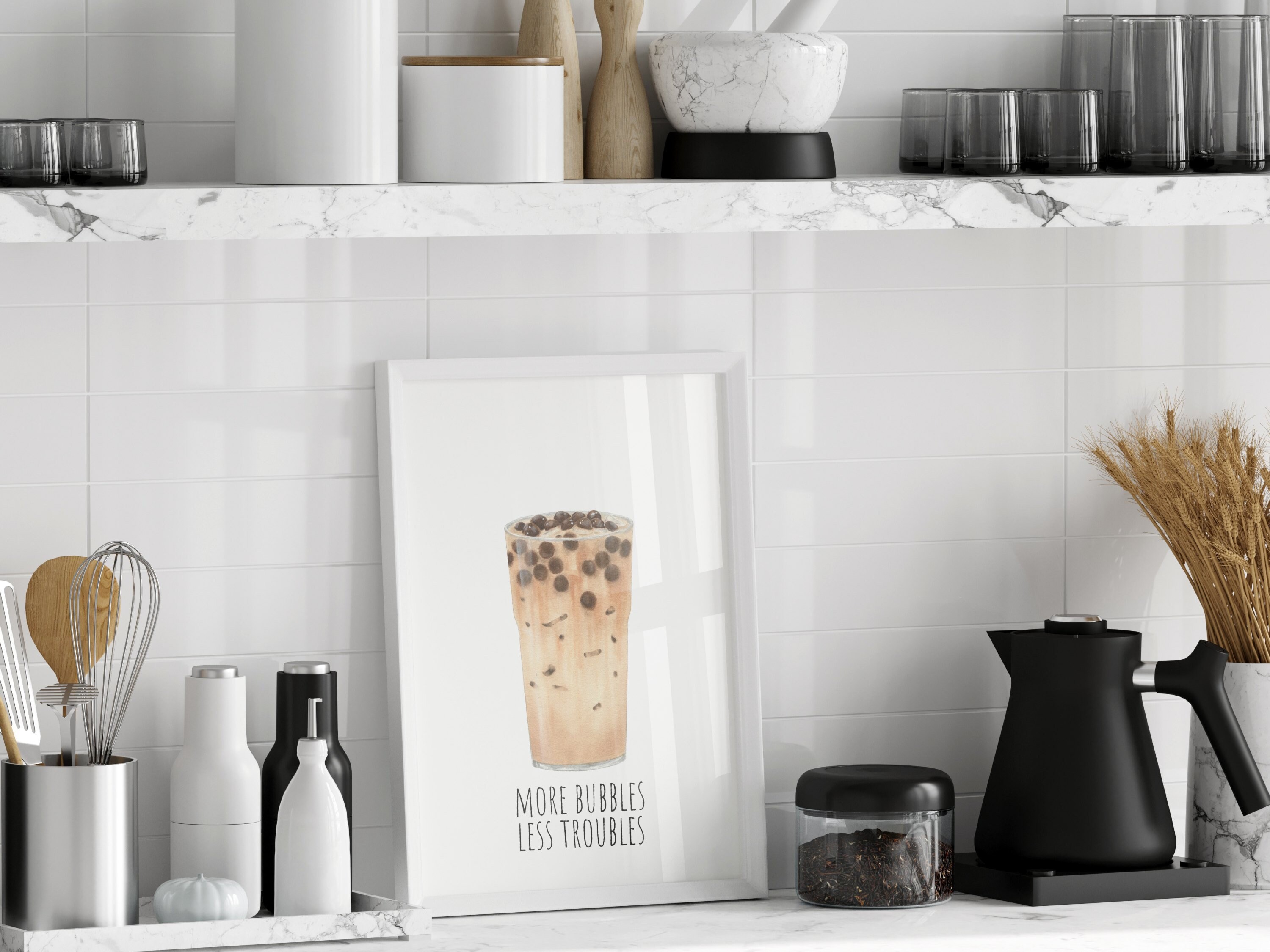 Bubble Tea Wall Art Printable, Boba Tea Poster, More Bubbles Less ...