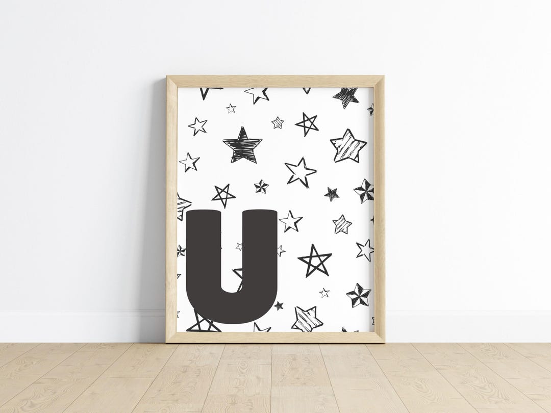 Letter U Print, Single Letter Poster, Black and White, U Poster ...