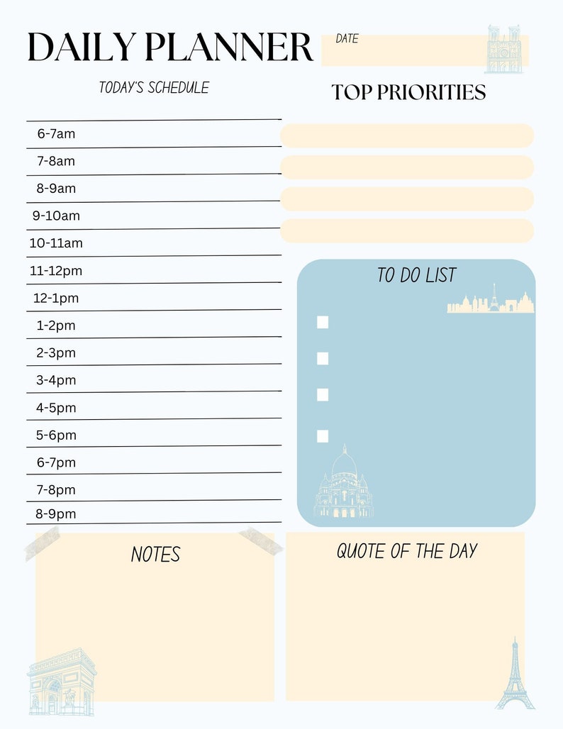 Digital Daily Planner, Parisian Planner, Paris Planner, Printable ...