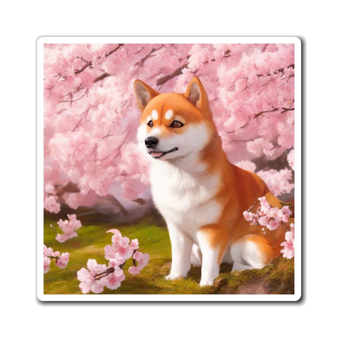 Shiba Inu Magnet Shiba Lovers Cute Shiba Magnet Shiba Cherry Blossoms ...