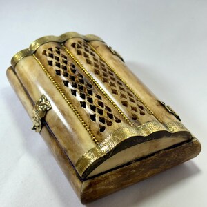 Vintage Bone Jewelry Box, Hand Carved Trinket Holder, Antique Brass ...