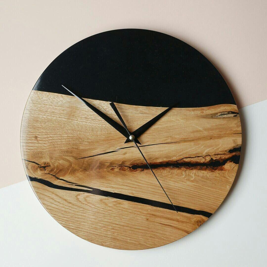 Black Epoxy Resin and Olive Wood Wall Clock, Handmade Rustic Home Decor ...