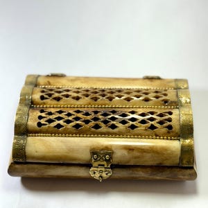 Vintage Bone Jewelry Box, Hand Carved Trinket Holder, Antique Brass ...