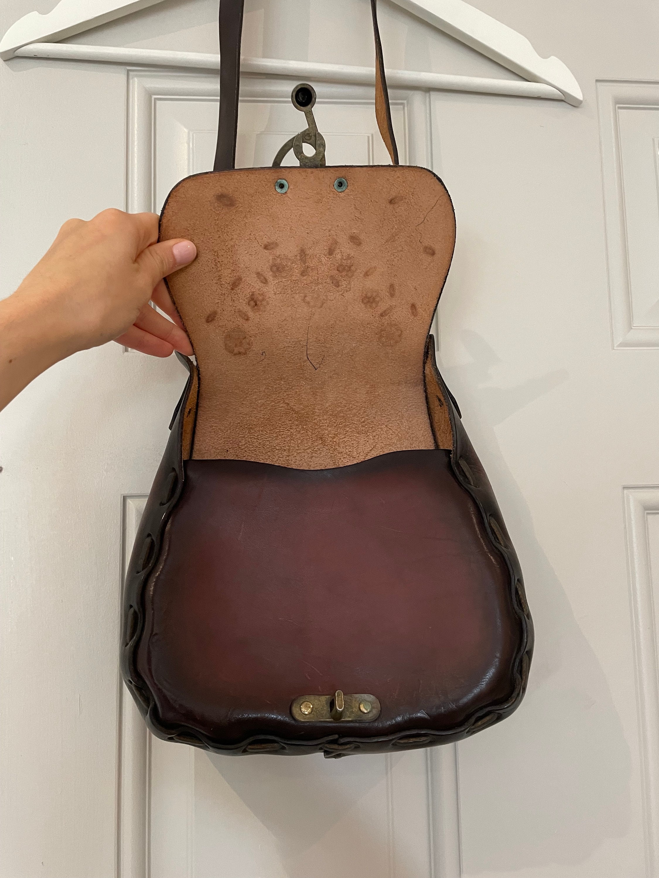 Vintage 1970s Tooled Leather Shoulder Bag - Etsy