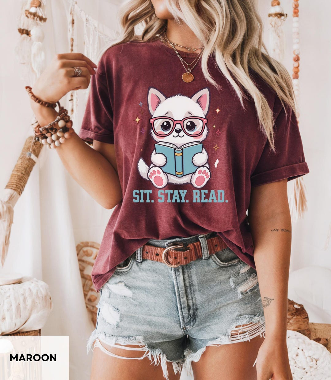 Dog Book Pun T-shirt, Sit Stay Read, Bookworm Gift - Etsy UK
