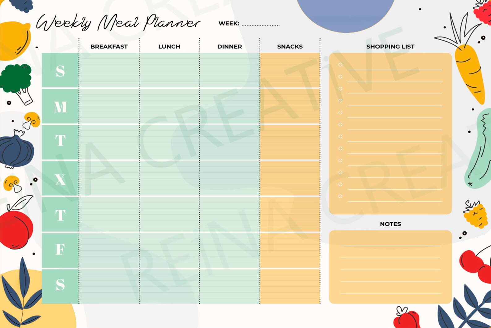 Printable Menu Download and Weekly Menu Planner Template - Etsy