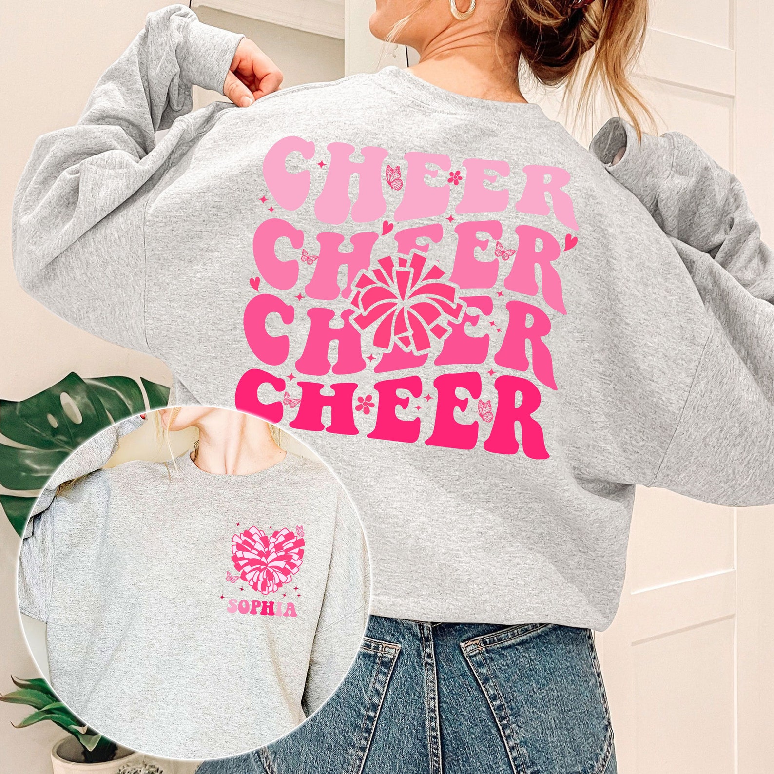 Personalized Cheer Sweatshirt Retro Cheer Mom Shirt Custom Name