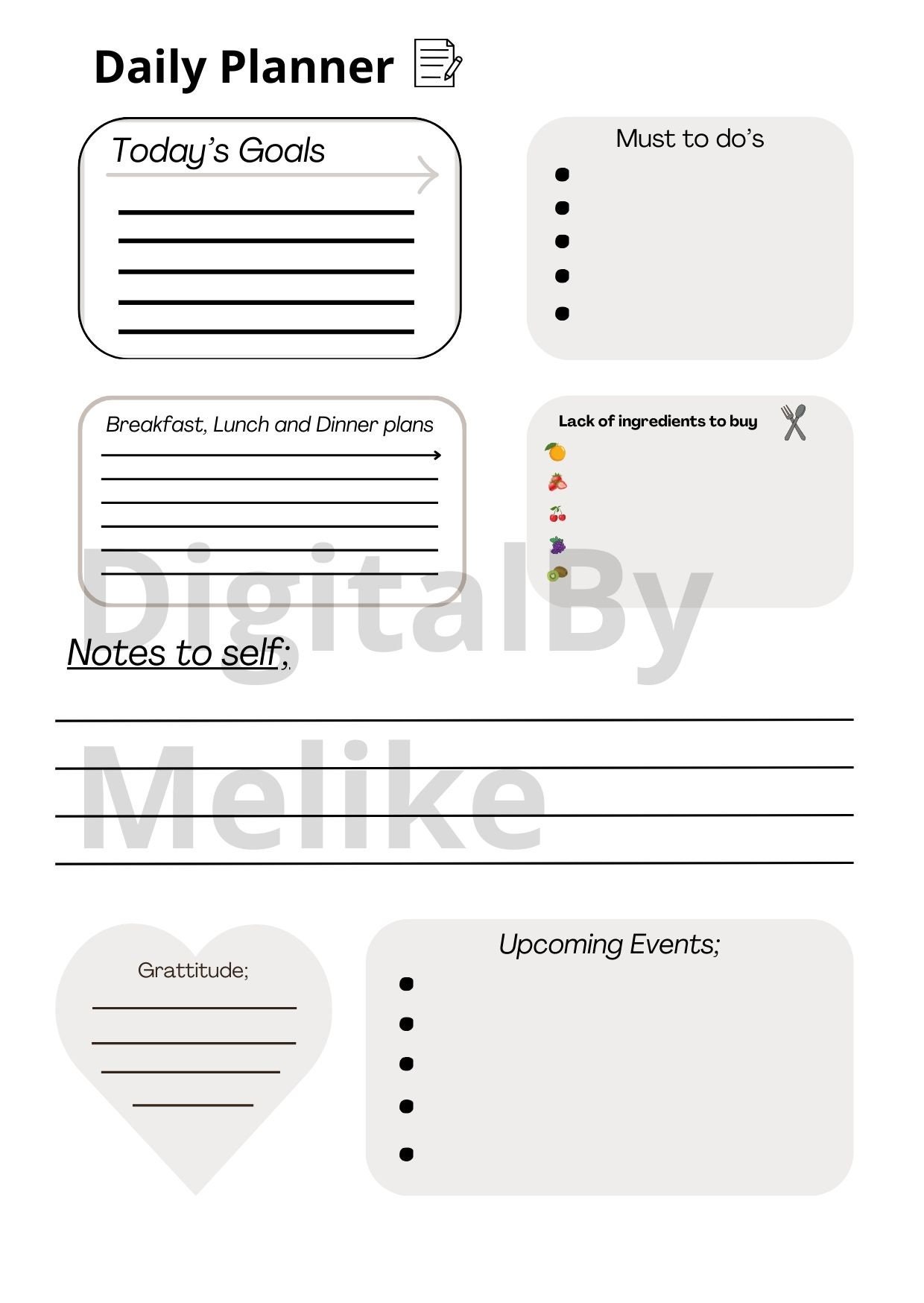 Simple One Page Daily Planner, Productivity Printable (digital Download ...
