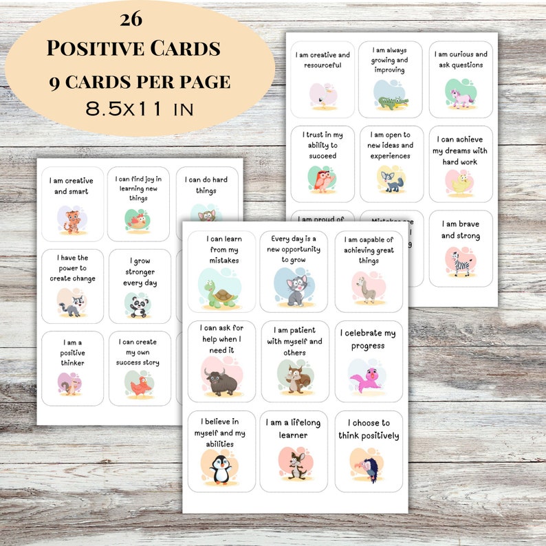 Positive Affirmation Cards for Kids Printable Children's Positive Cards ...