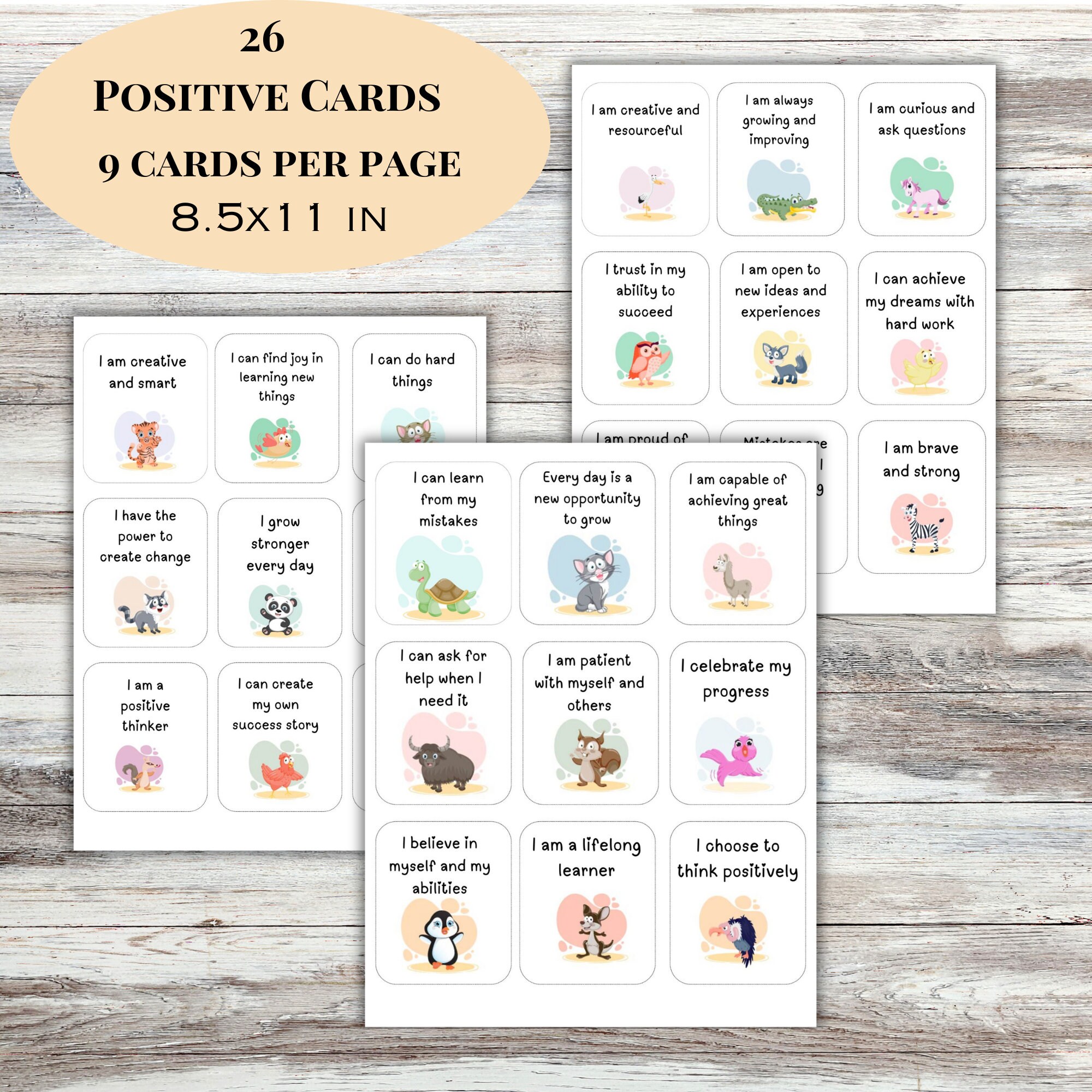 Positive Affirmation Cards for Kids Printable Children's Positive Cards ...