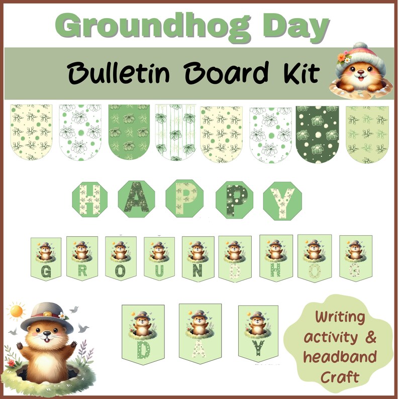 Groundhog Day Themed Bulletin Board Printable Winter Bulletin Board Kit ...
