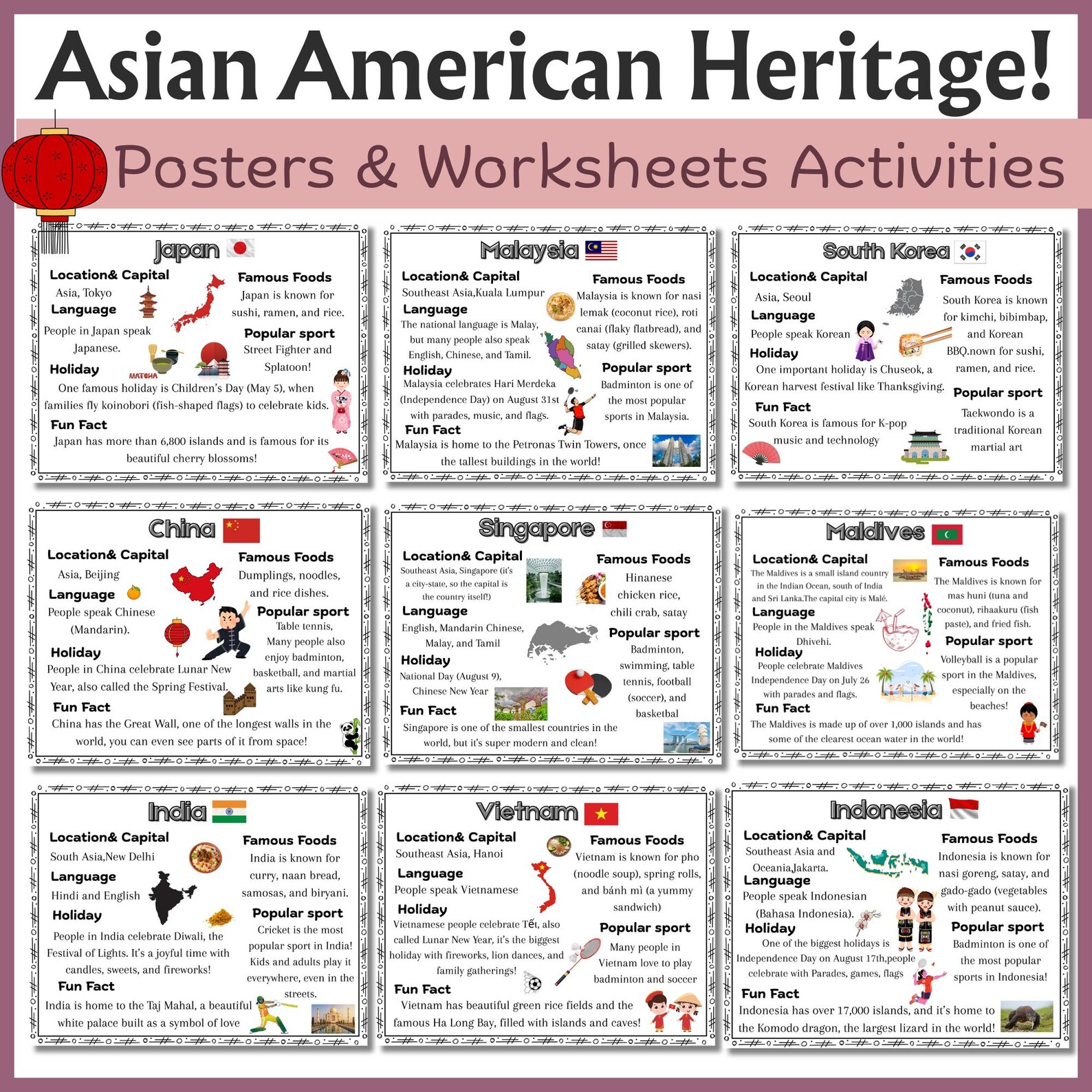 Asian Pacific Islander American Heritage Month Posters Classroom Decor ...