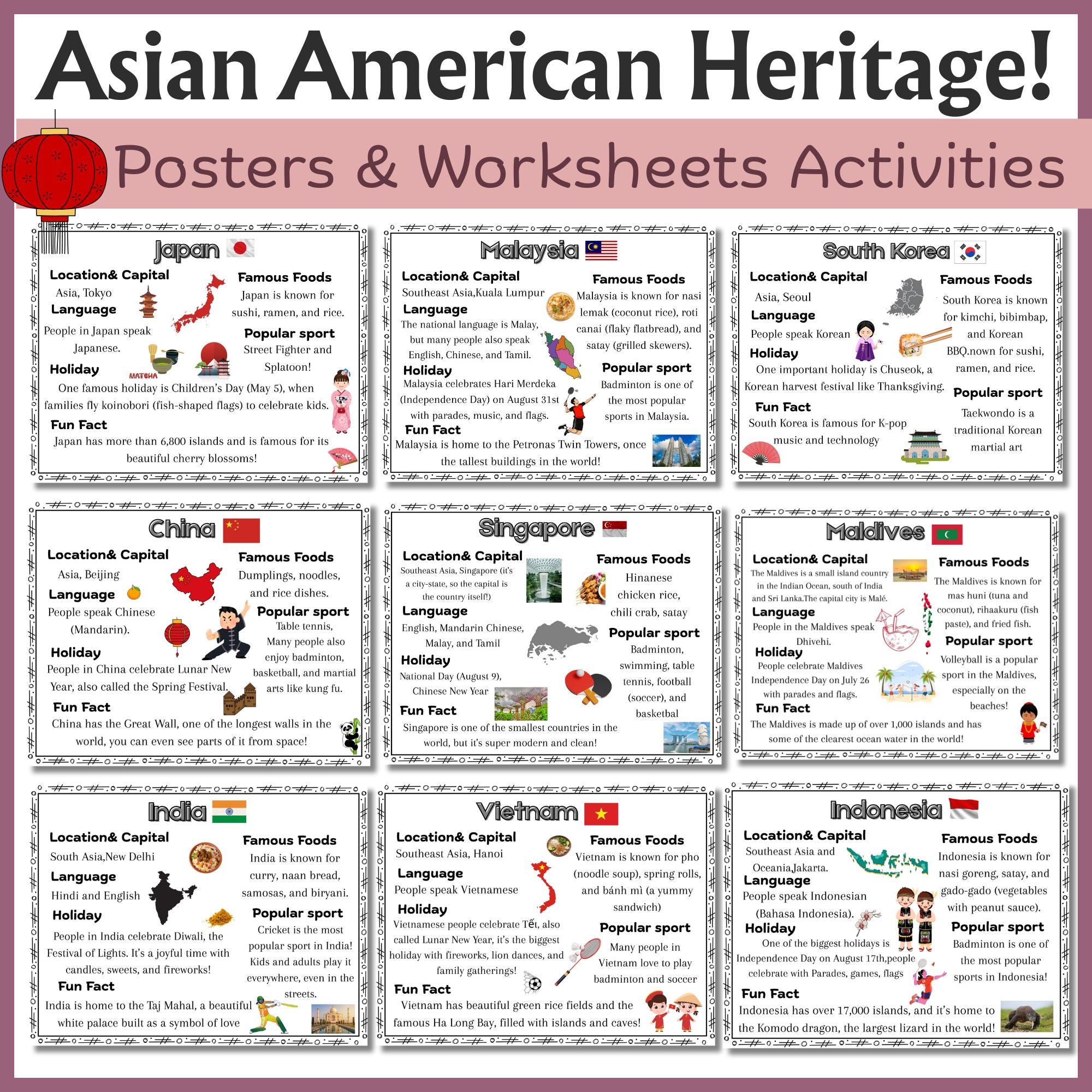 Asian Pacific Islander American Heritage Month Posters Classroom Decor ...