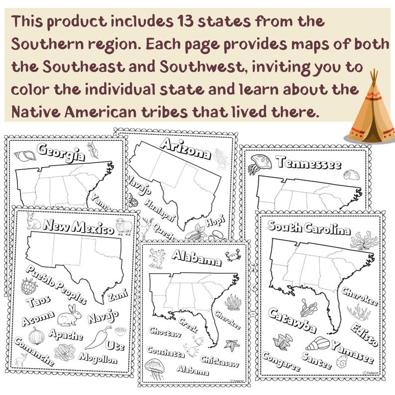 Native American Coloring Pages Map US Southeast Southwest Regions ...