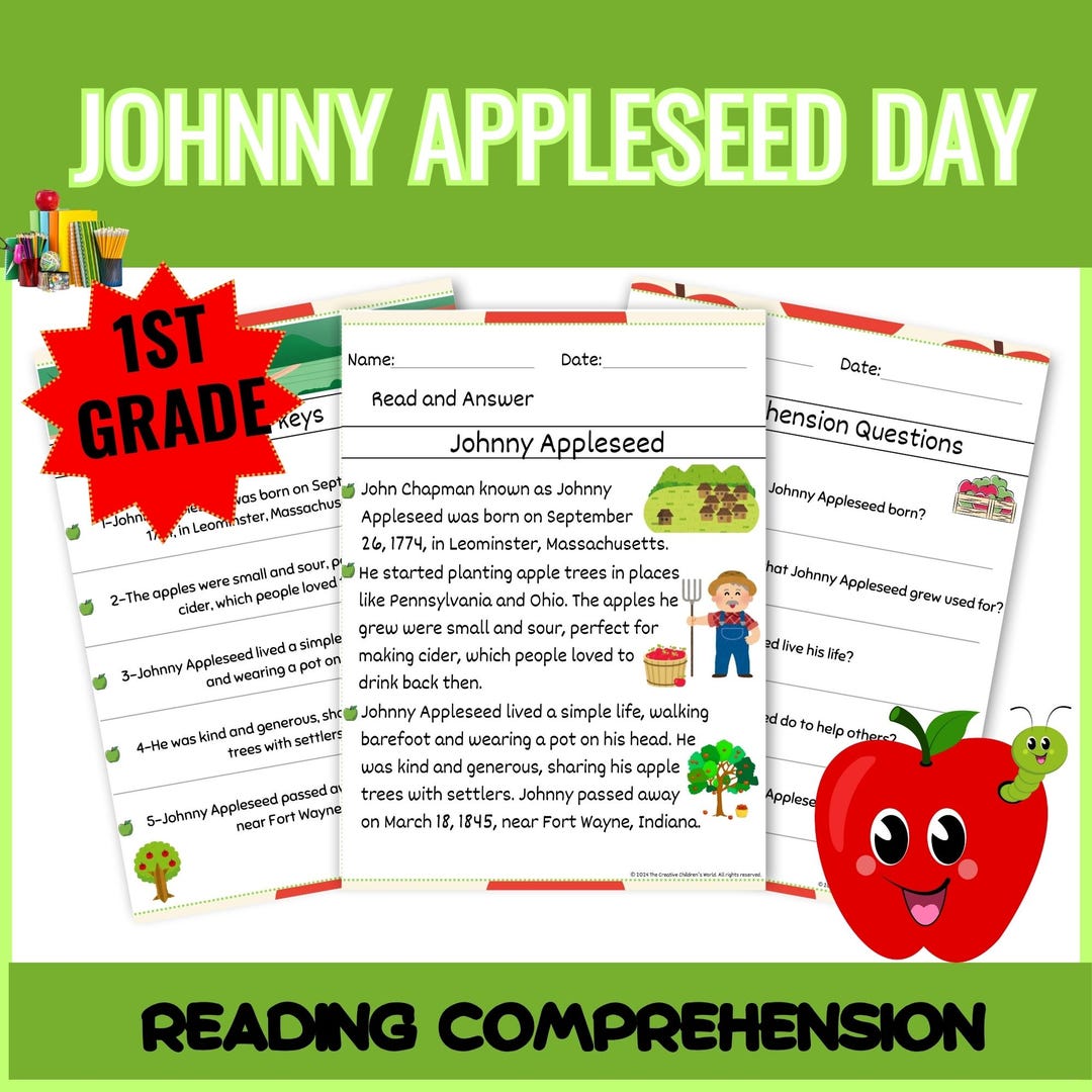 First Grade Reading Comprehension Questions Johnny Appleseed Day ...