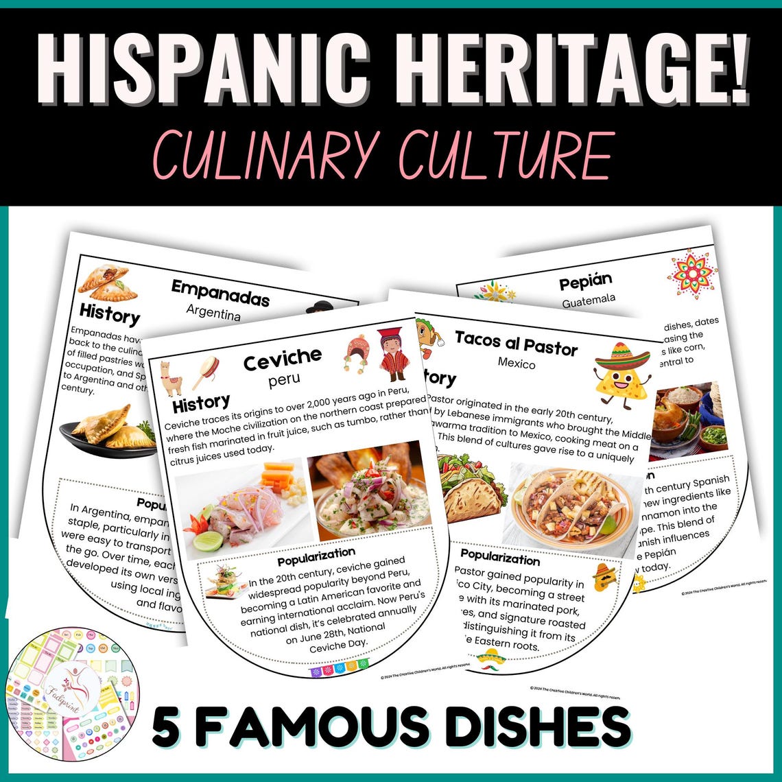 Hispanic Heritage Month Foods Posters Classroom Decor Famous Dishes of ...