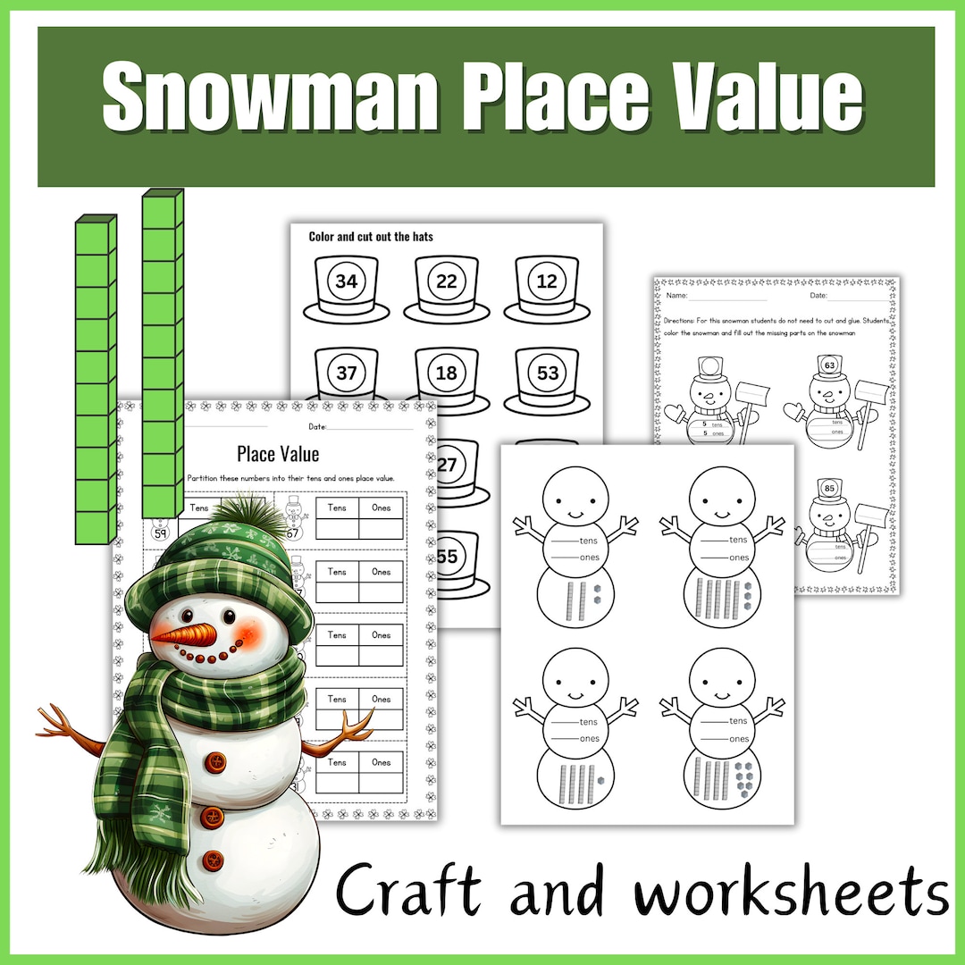 Hojas de trabajo de valor posicional de invierno, jardín de infantes, 1 ...