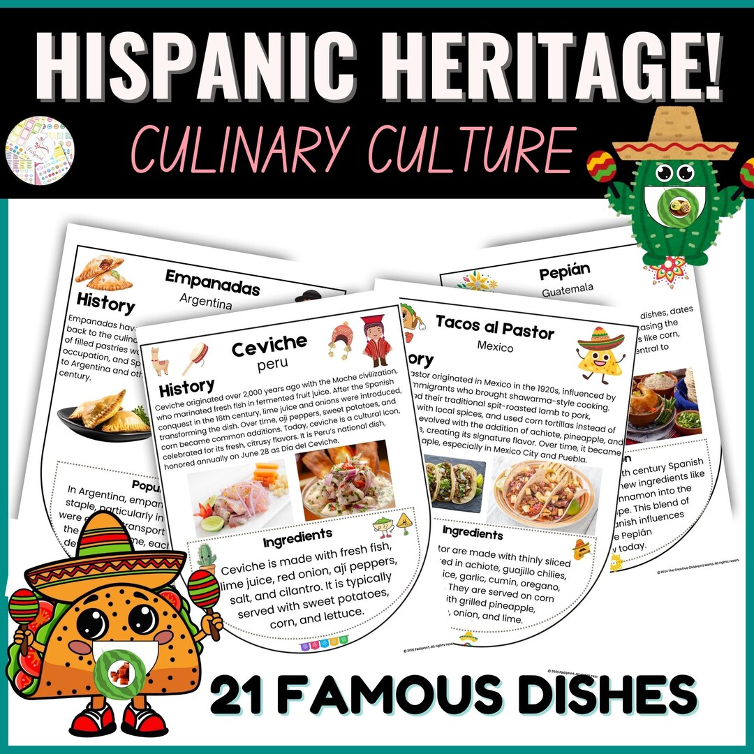Hispanic Heritage Month Foods Posters Classroom Decor | Famous Dishes ...