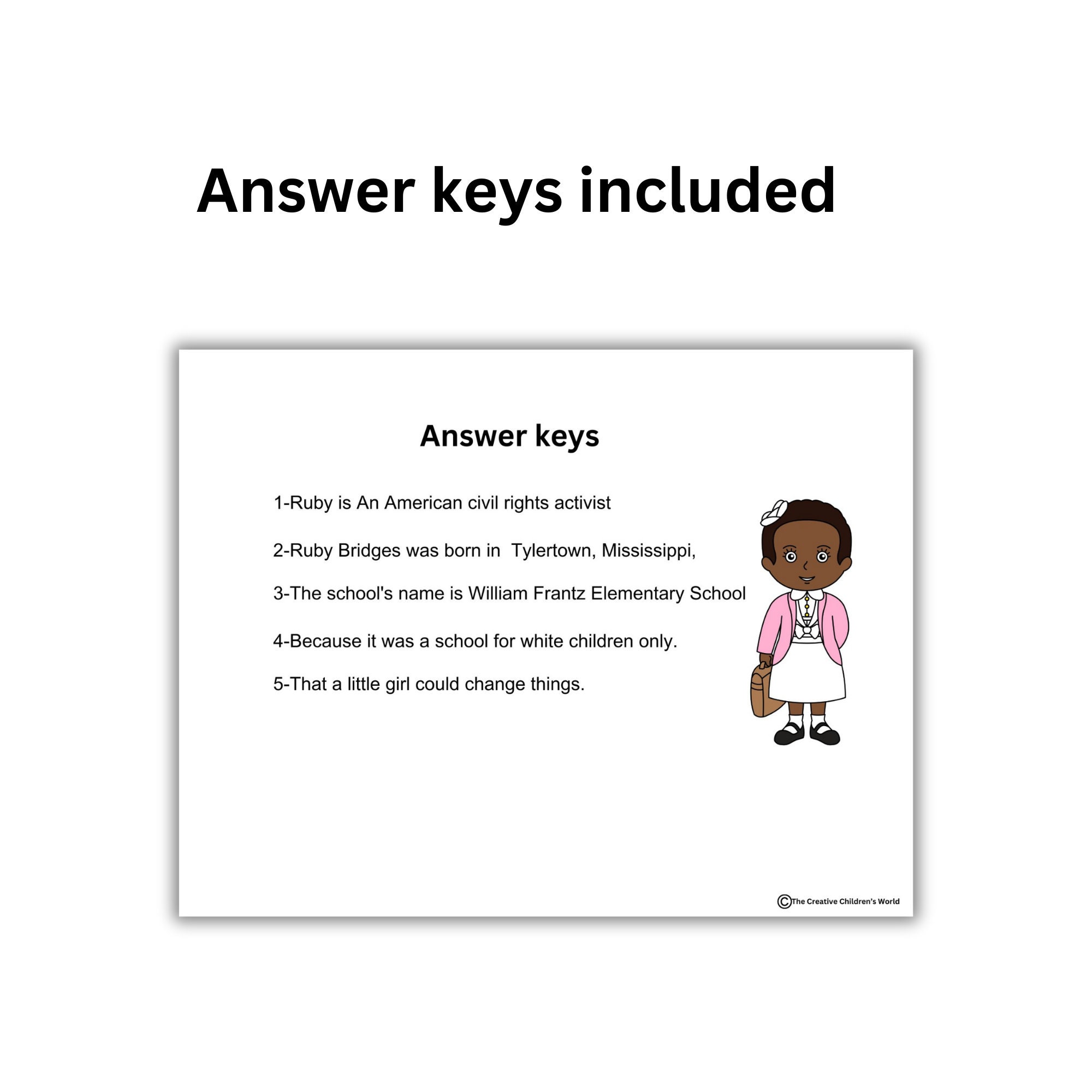 First Grade Reading Comprehension Passage Ruby Bridges Reading