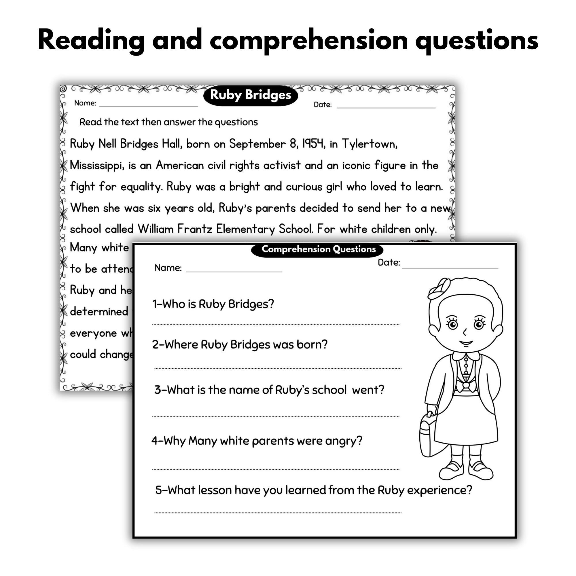 First Grade Reading Comprehension Passage Ruby Bridges Reading