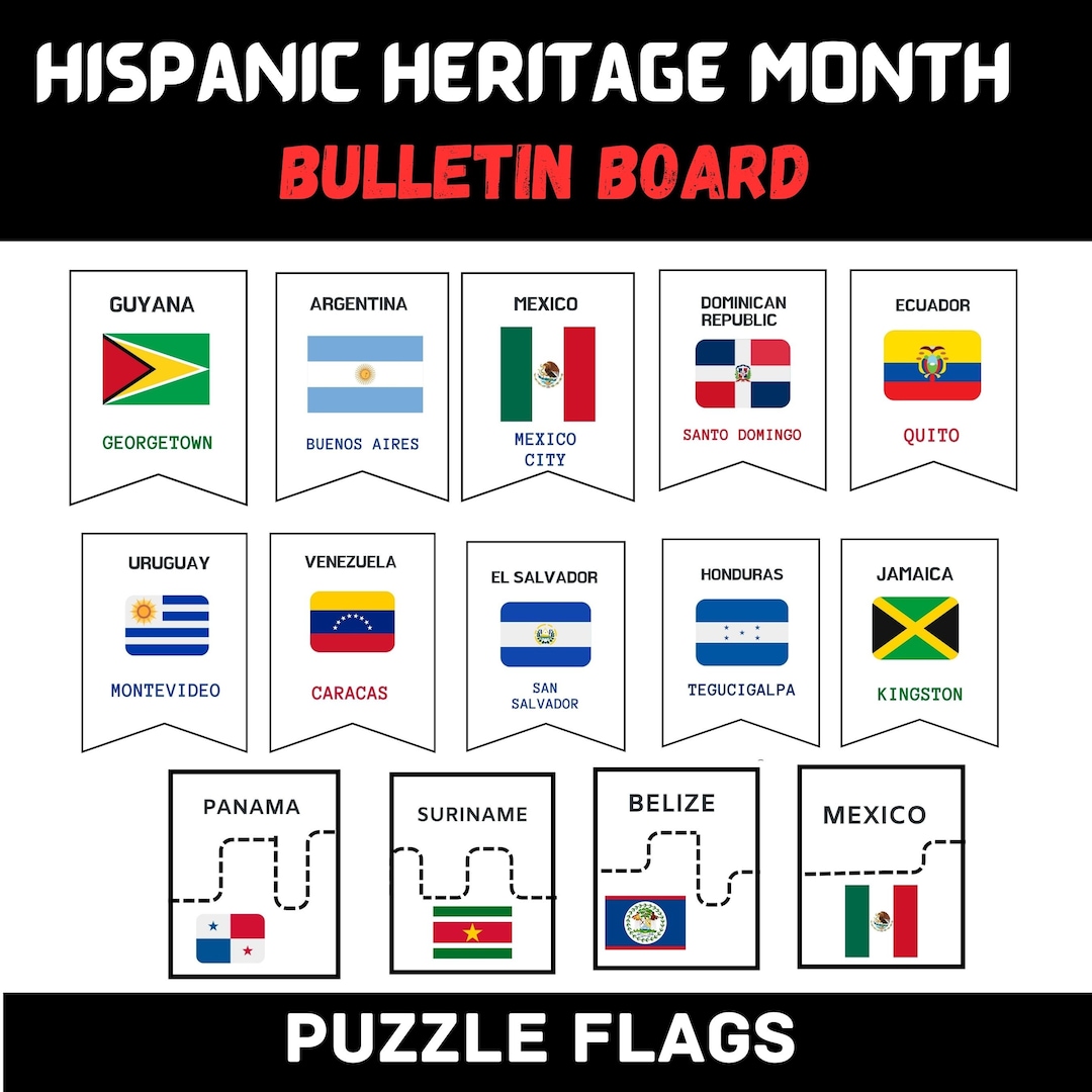 Hispanic Heritage Month Printable Flags Banners Bulletin Board - Etsy