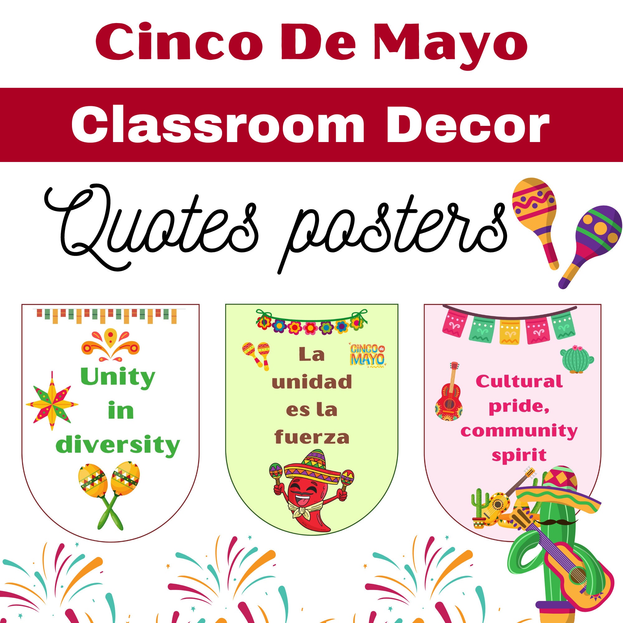 Fiesta May Bulletin Board Cinco De Mayo Classroom Decoration Quotes ...