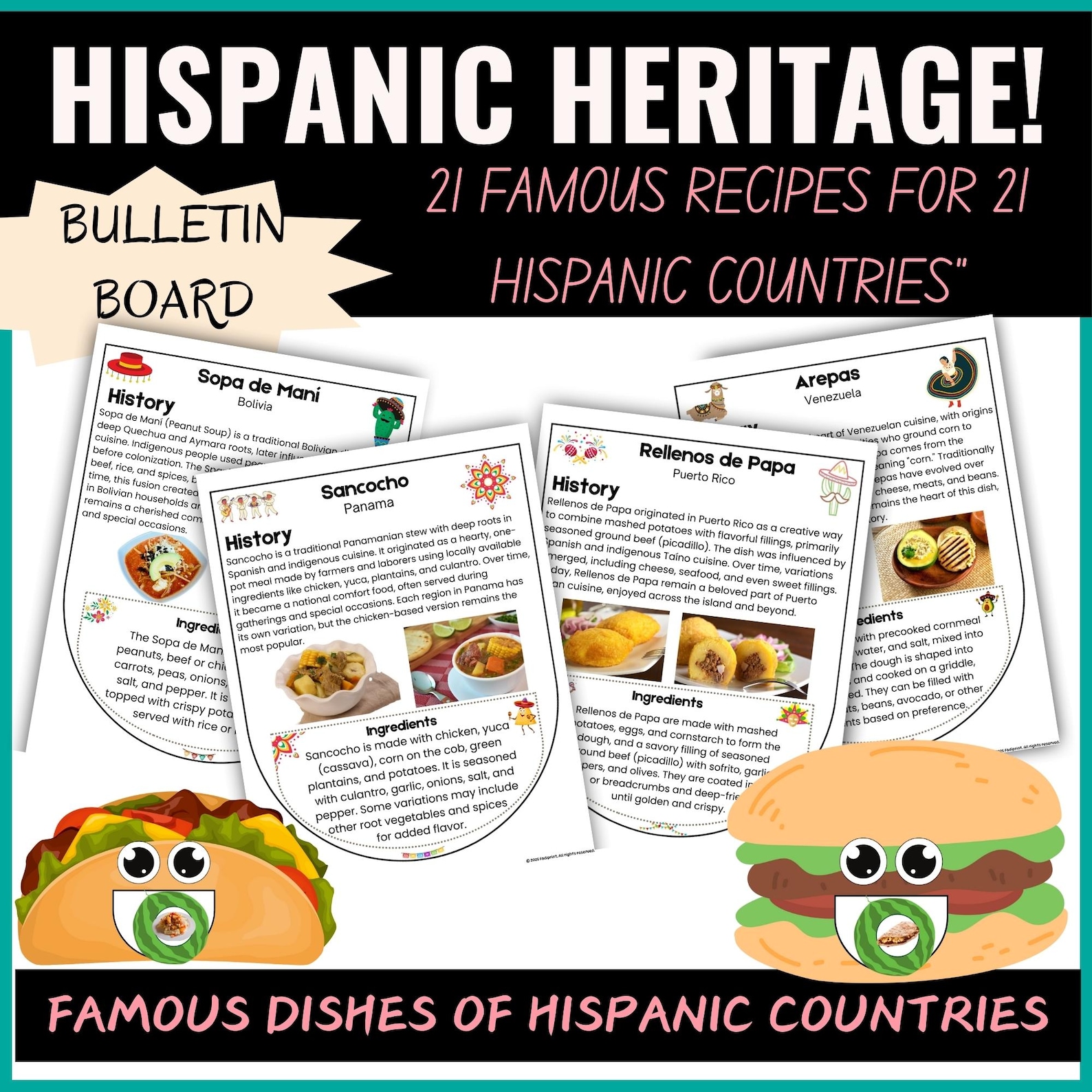 Hispanic Heritage Month Foods Posters Classroom Decor | Famous Dishes ...