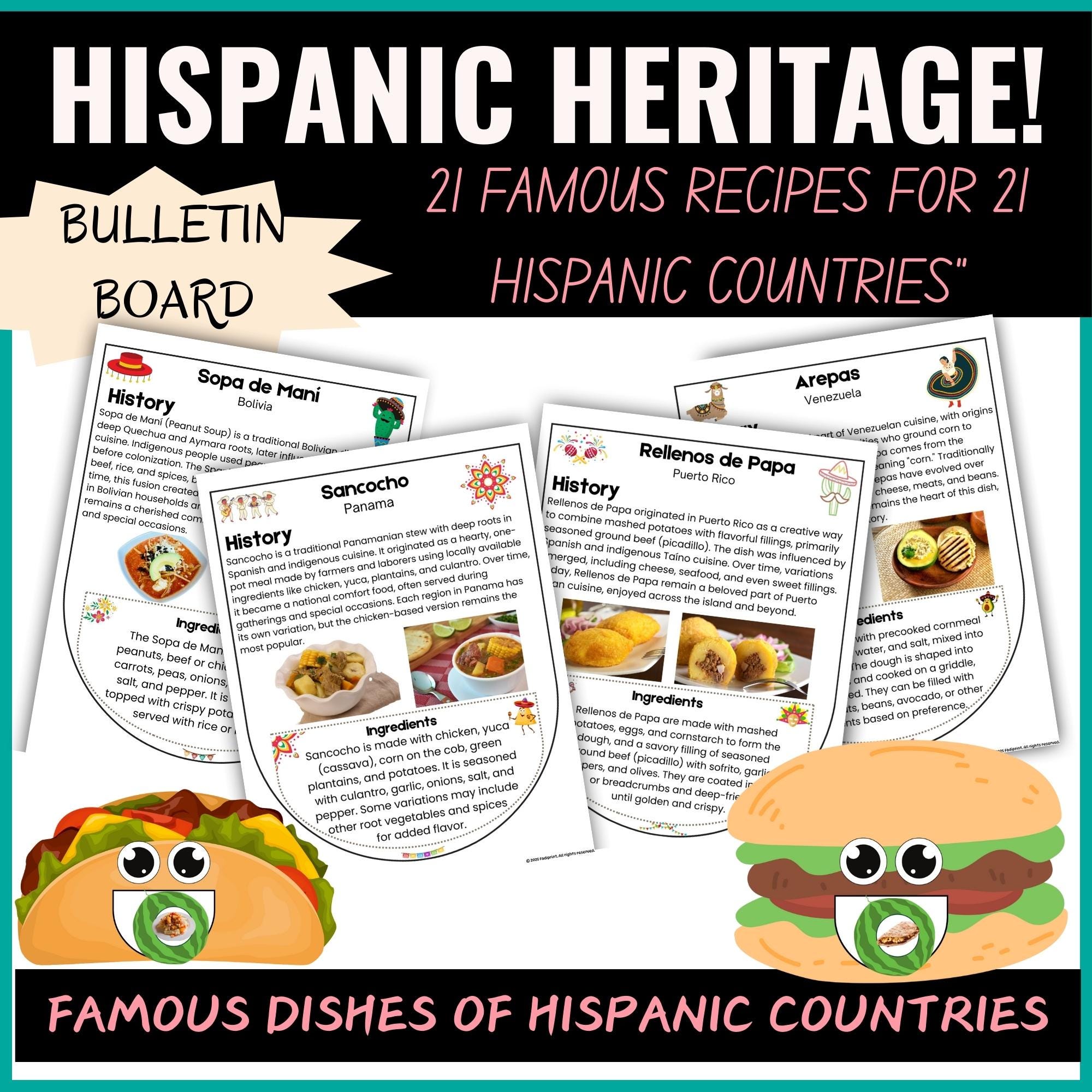 Hispanic Heritage Month Foods Posters Classroom Decor | Famous Dishes ...