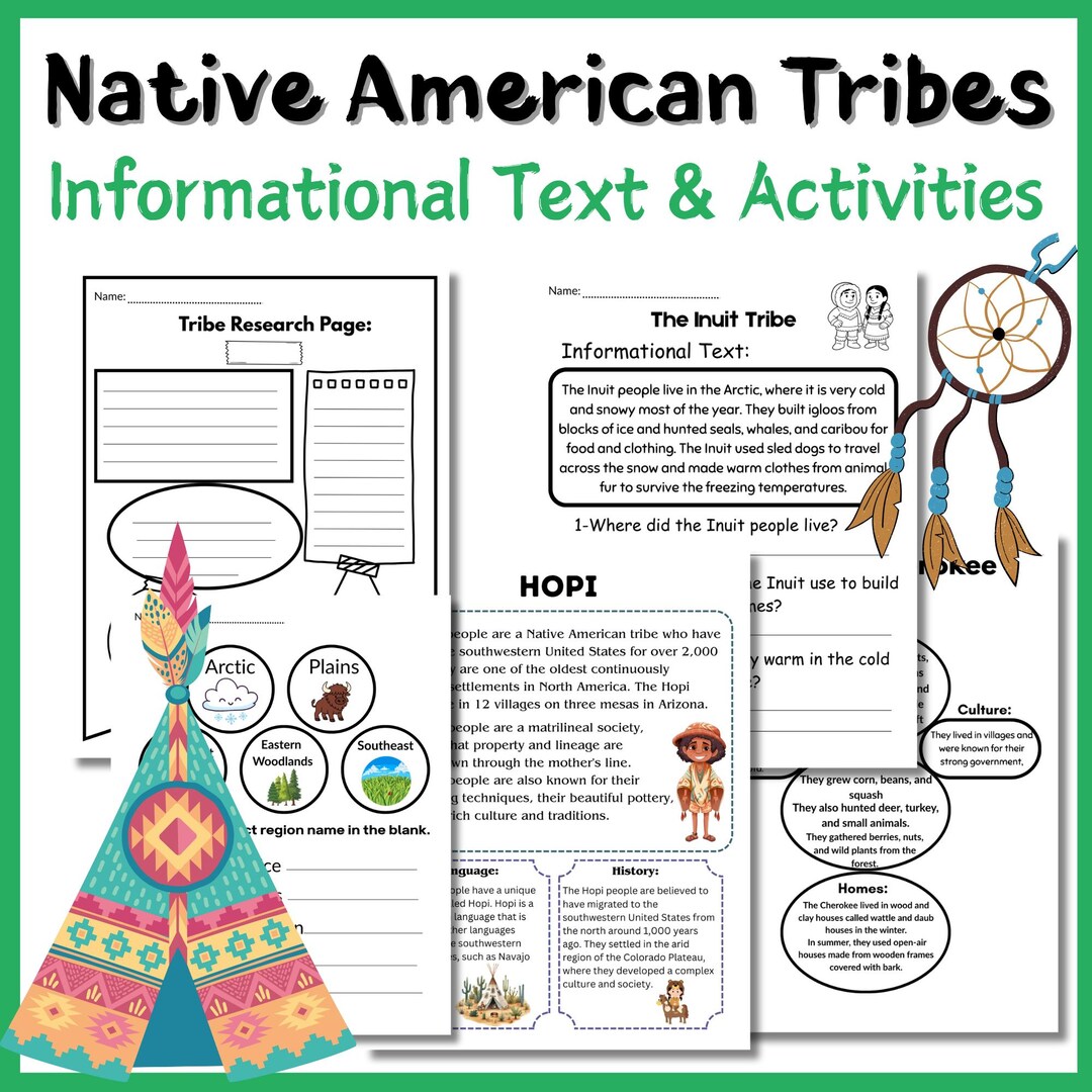 Native American Tribes Informational Text Activities Printable Research ...