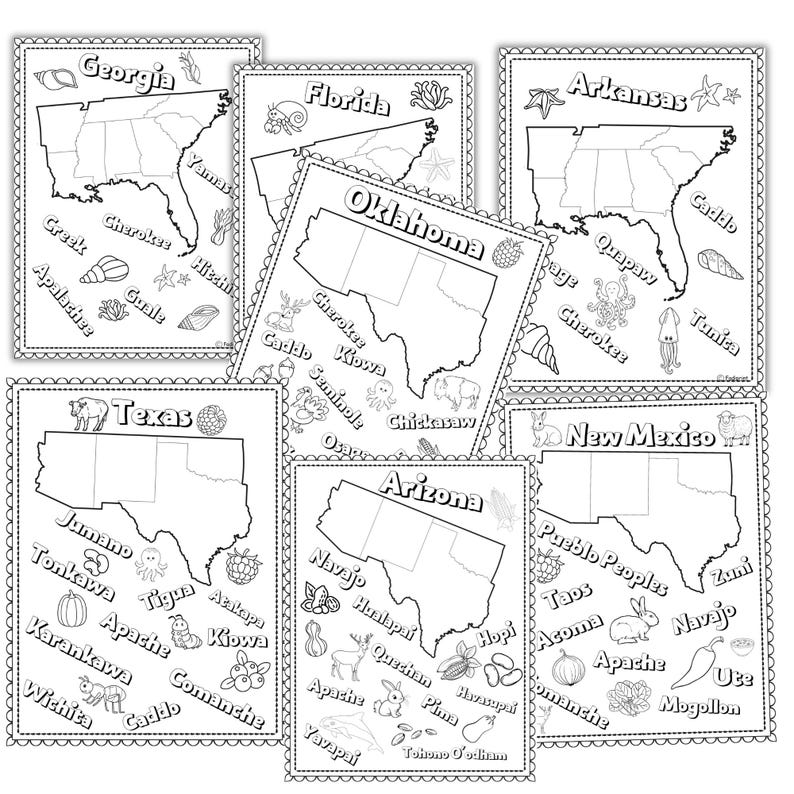 Native American Coloring Pages Map US Southeast Southwest Regions ...