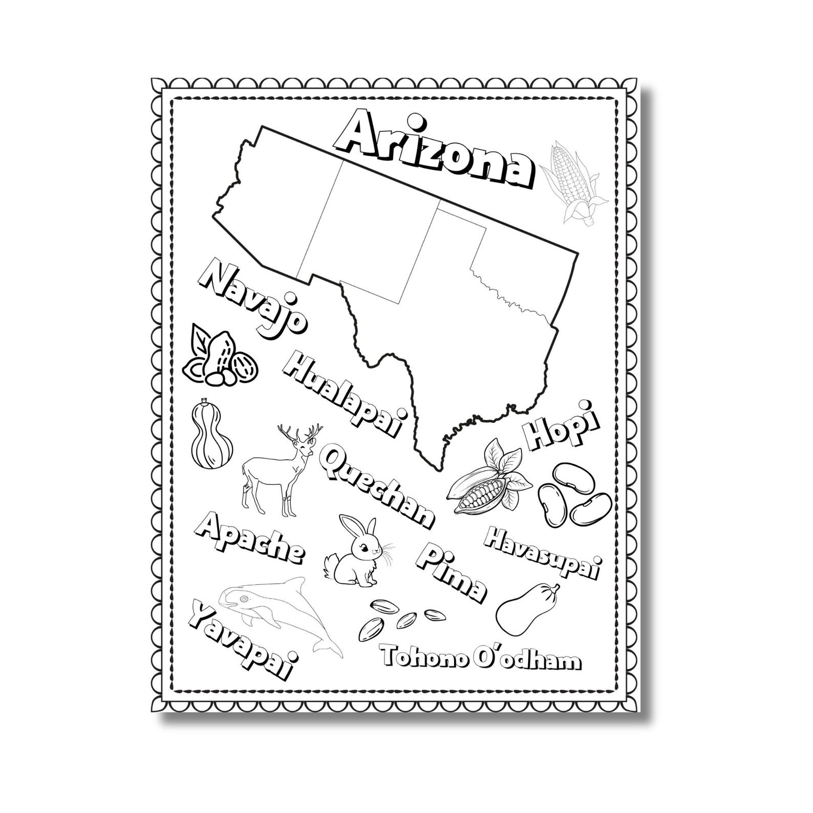 Native American Coloring Pages Map US Southeast Southwest Regions ...