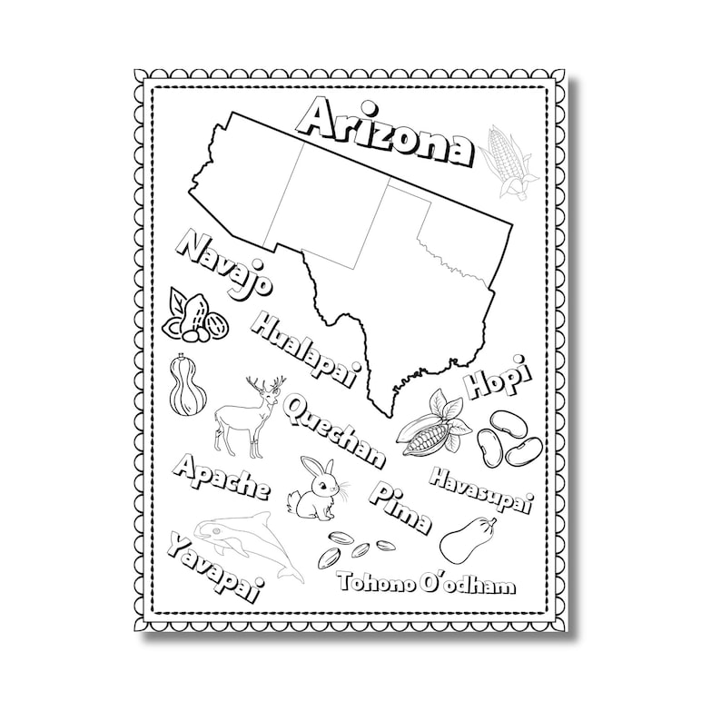 Native American Coloring Pages Map US Southeast Southwest Regions ...