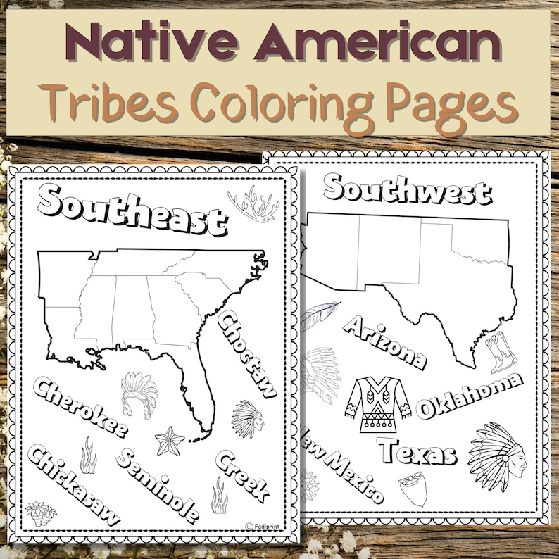 Native American Coloring Pages Map US Southeast Southwest Regions ...