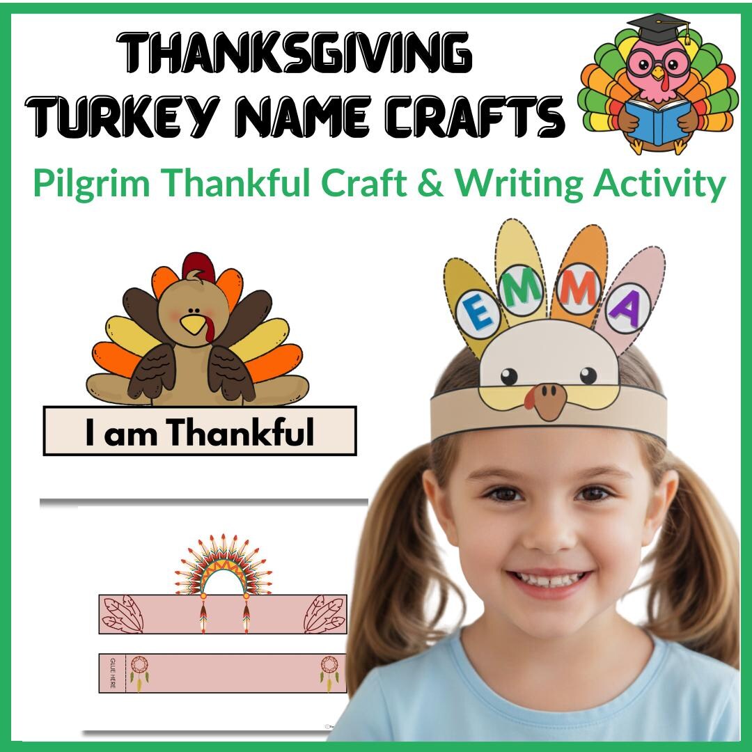 Pilgrims Craft for Kids Printable Thanksgiving Activity Turkey Name Hat ...