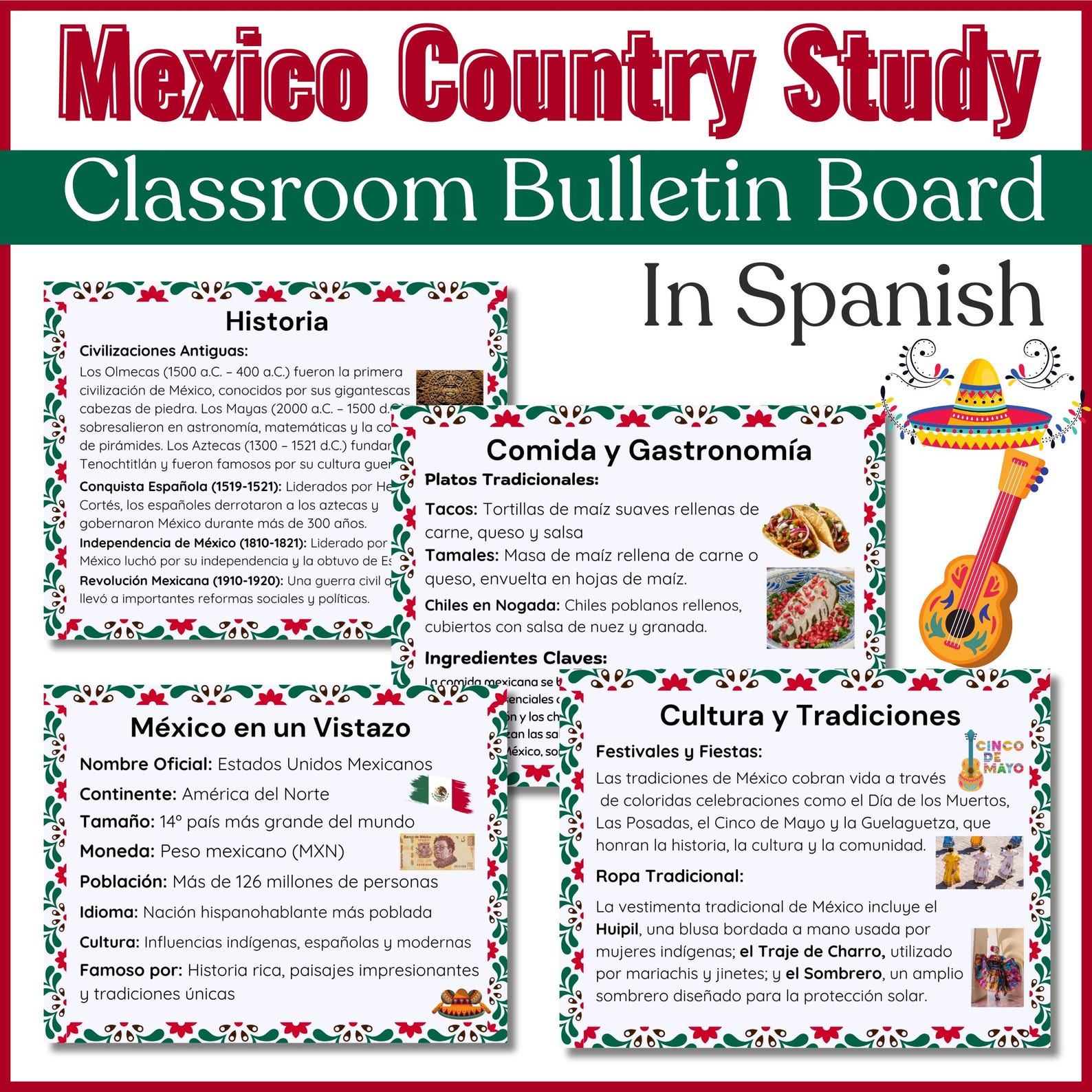 Mexico Country Study "in Spanish" Classroom Bulletin Board Cinco De ...