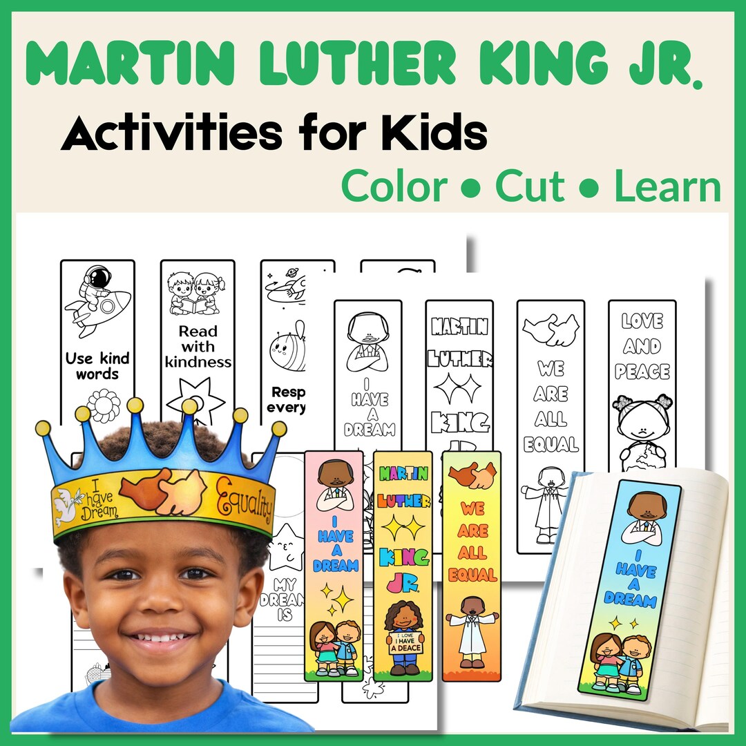 Martin Luther King Jr Crown Craft and Bookmarks Activities for Kids ...