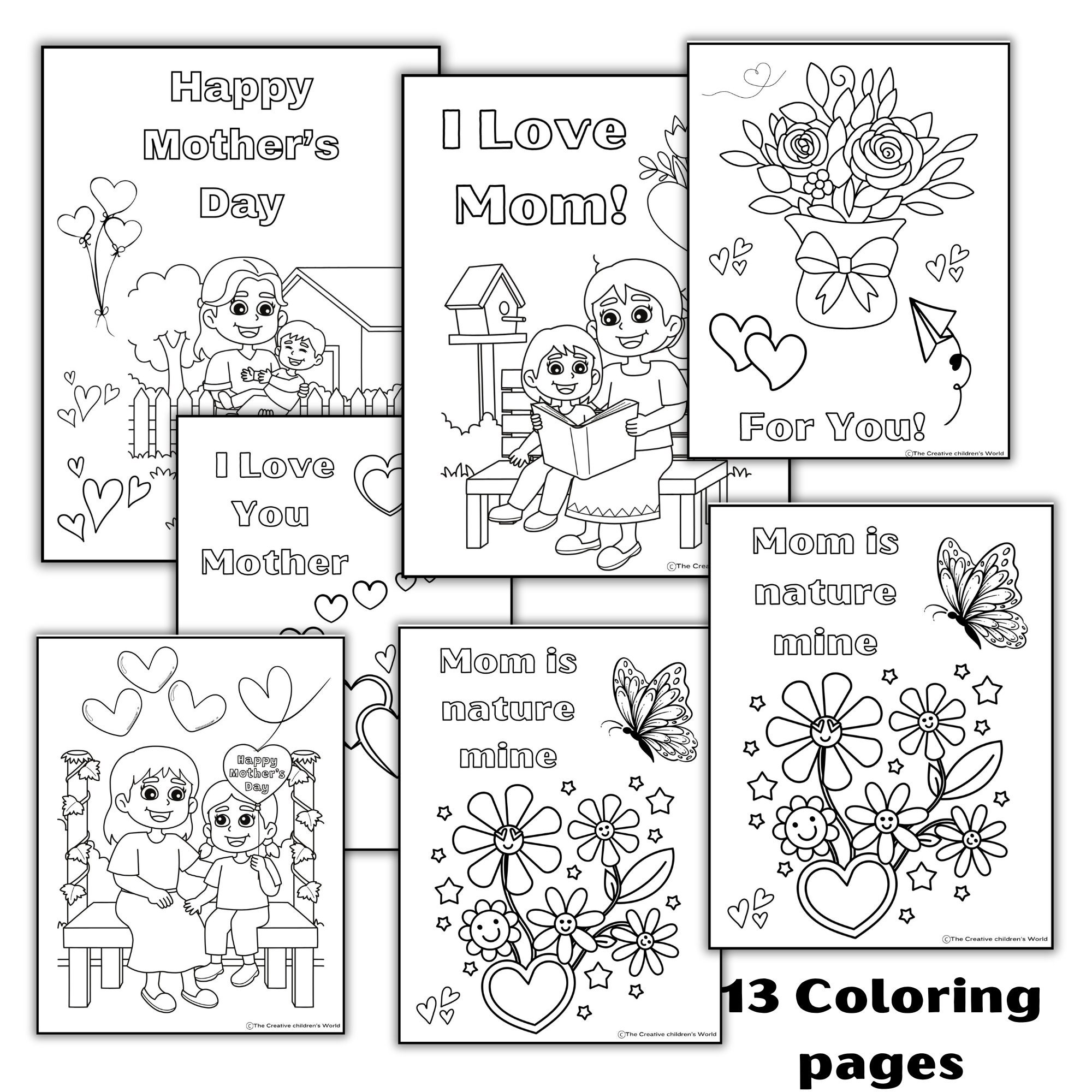 Mother's Day Coloring Pages Printable Gift Mom Coloring Book for Kids ...