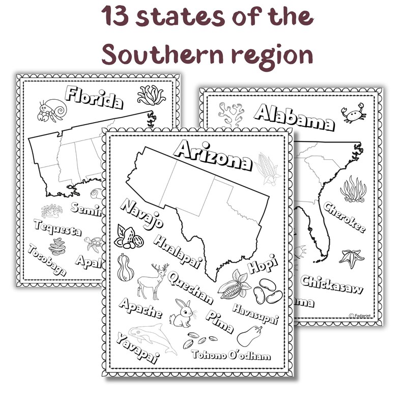 Native American Coloring Pages Map US Southeast Southwest Regions ...