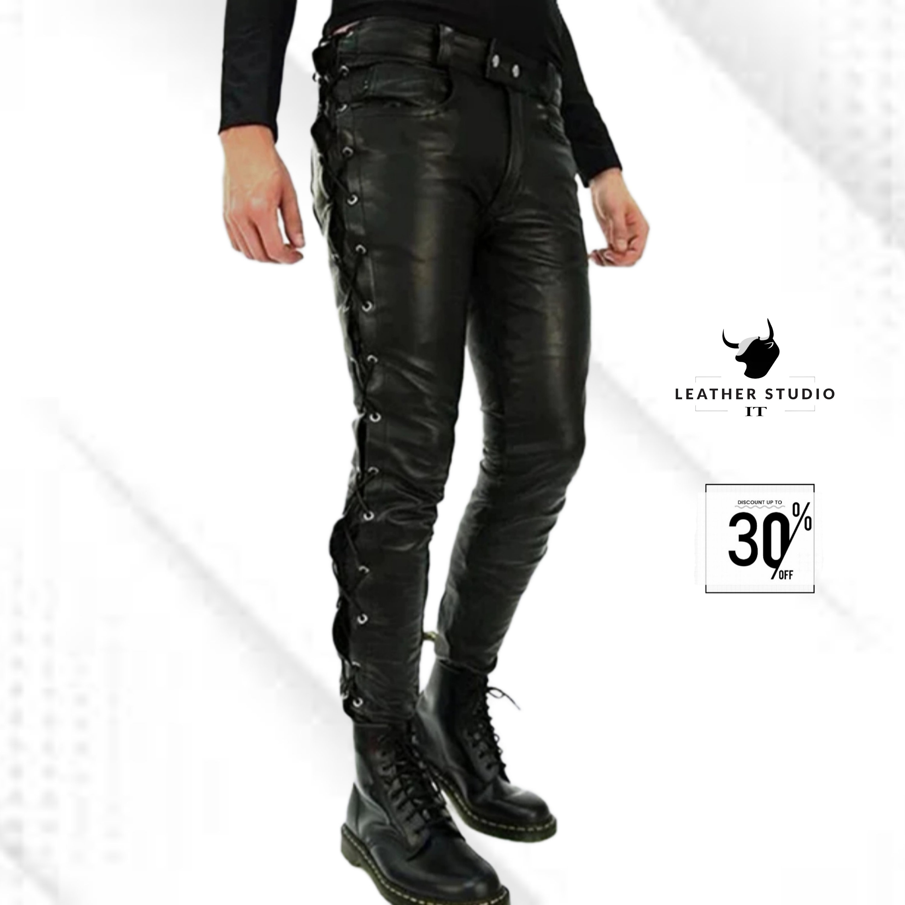 Handmade Men's Leather Biker Style Pants Edgy and Stylish Motorcycle ...