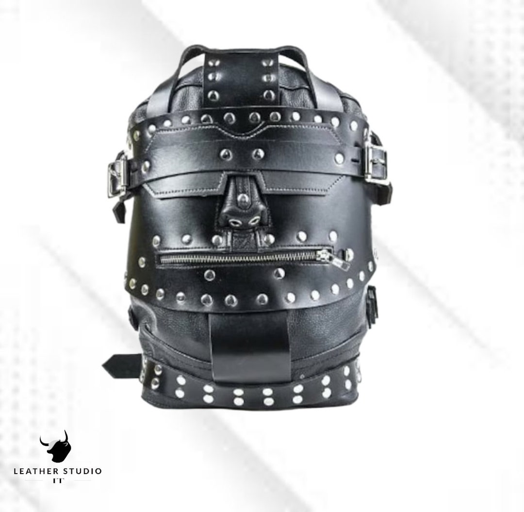 Real Leather BDSM Hood Gimp With Blindfold Bondage Mask Black Leather ...