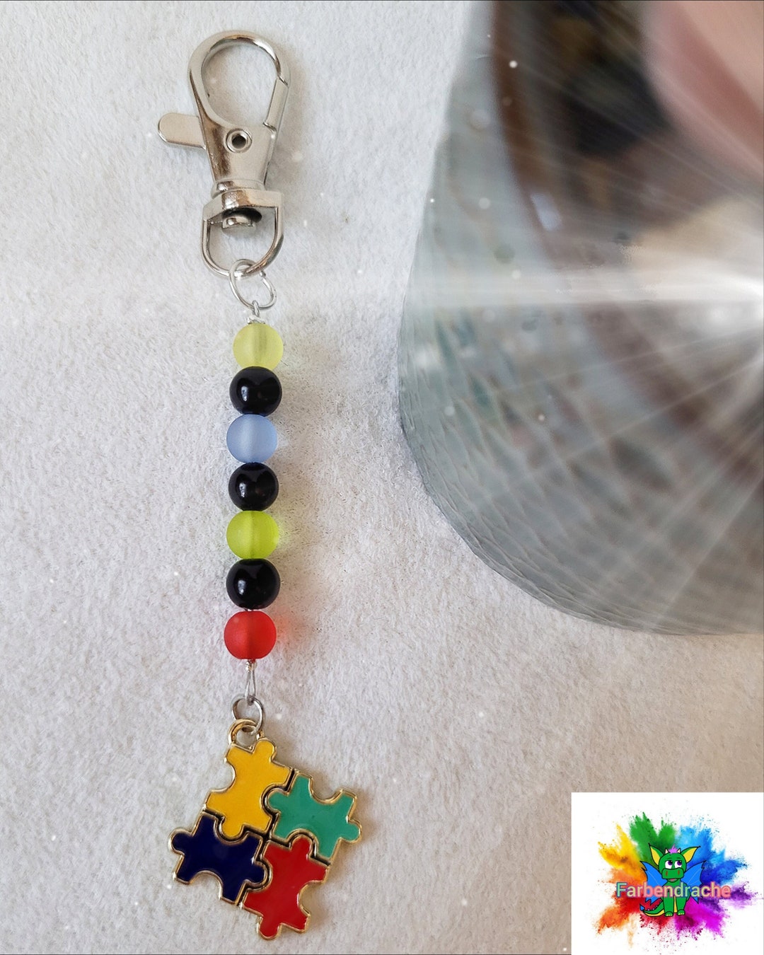 Puzzle Puzzle Piece Keychain Beads Enamel Colorful Customizable - Etsy