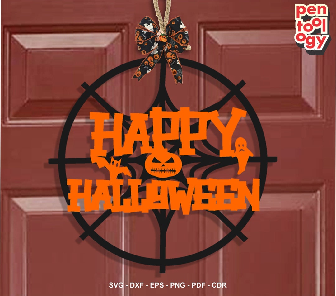 Halloween Door Sign Svg Laser Cut File, Halloween Round Web Sign Laser ...