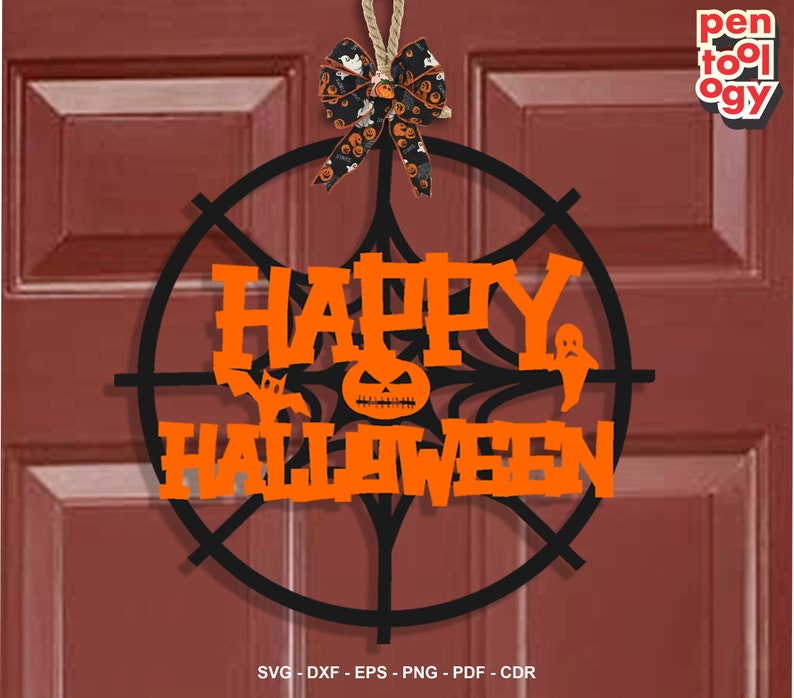 Halloween Door Sign Svg Laser Cut File, Halloween Round Web Sign Laser ...