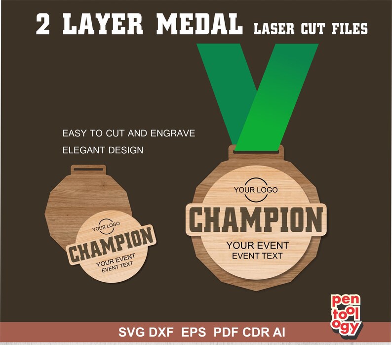 Medal Shape Cut Pattern, Medal Laser Cut File, Wooden 2 Layer Award ...