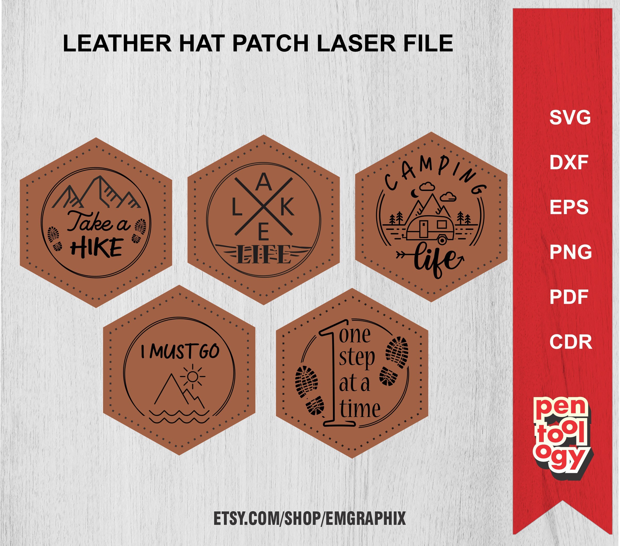 Leather Patch SVG, Outdoor Hat Patch Laser Template, SVG Dxf Eps Cdr Vector Files for Laser ...
