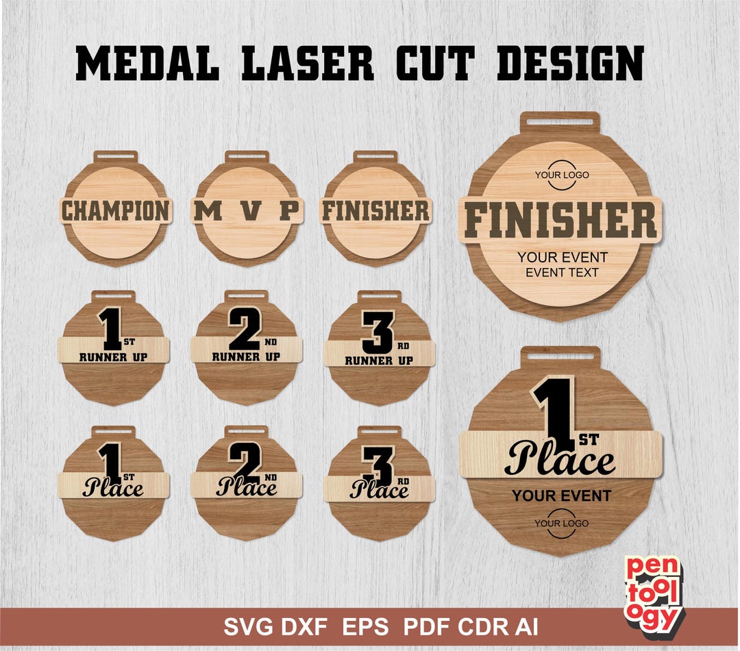 Wooden Award Medal Laser Cut File: Champion, Runner up (SVG, DXF, PDF ...